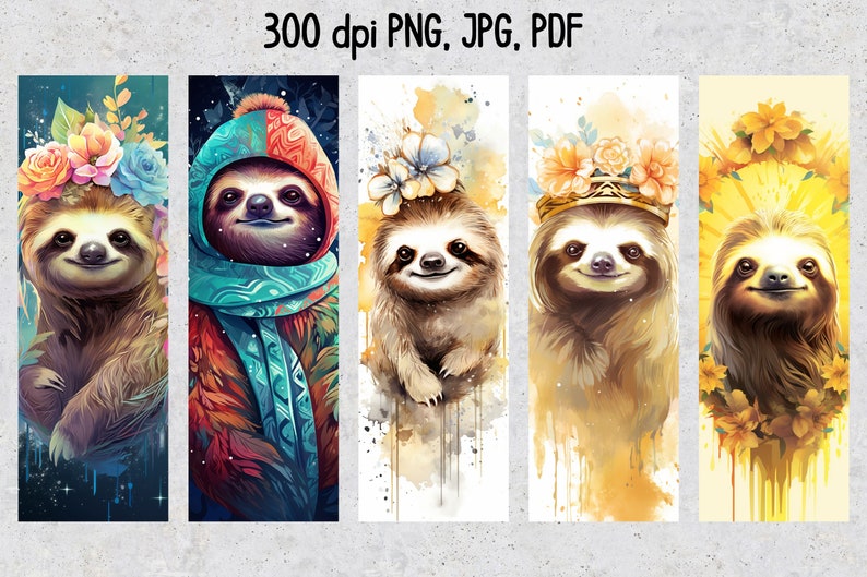 40 Cute Sloths Printable Bookmarks, Sloths Digital Download Bookmark ...