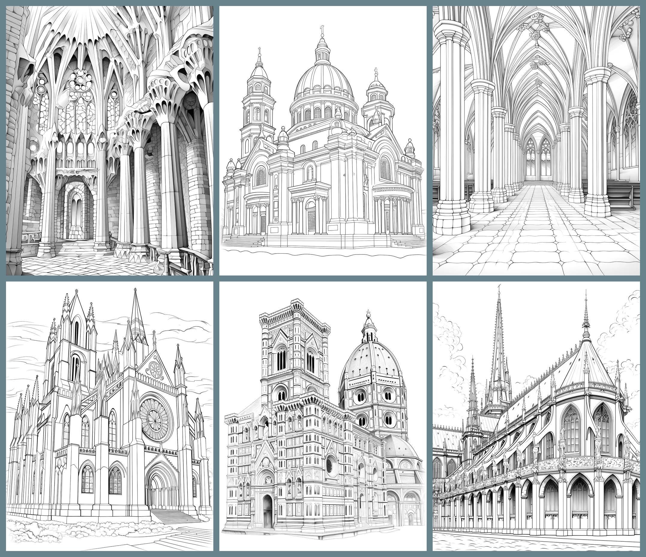 35 Cathedrals Coloring Pages, Adults Printable Coloring Page With ...