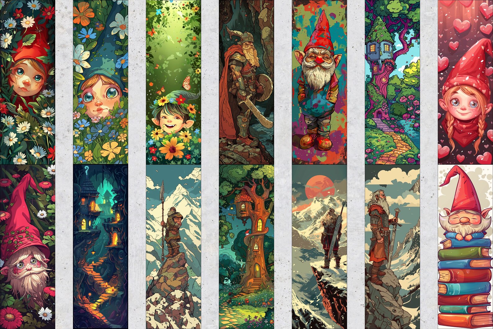 50 Cute Gnome Printable Bookmarks, Cute Gnome Digital Download Bookmark ...