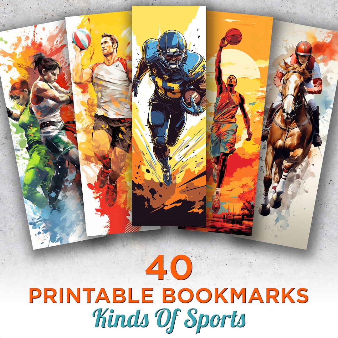 40 Sports Printable Bookmarks, Sport Digital Download Bookmark Sheets ...