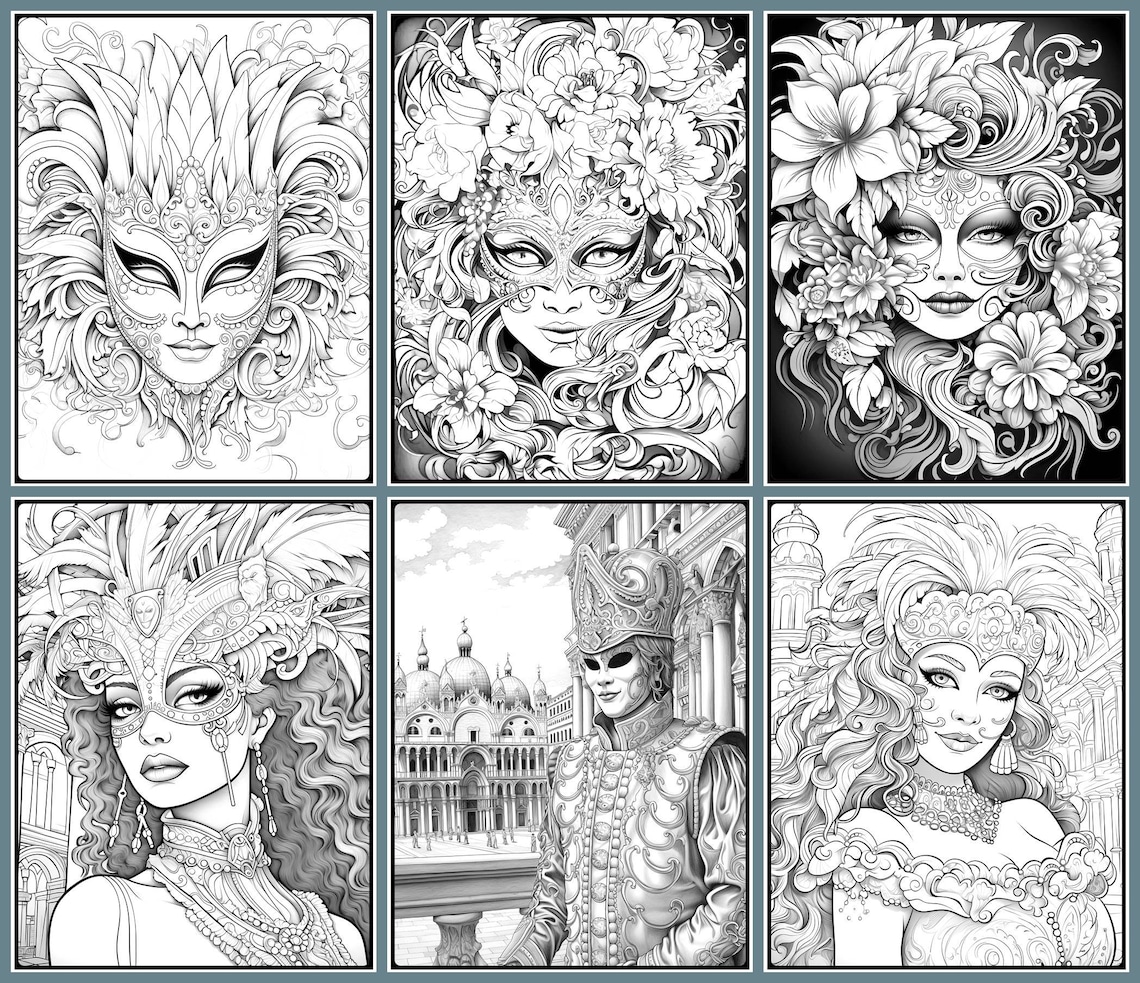 50 Venice Carnival Coloring Pages, Adults Printable Coloring Page ...
