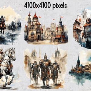 40 Medieval PNG Cliparts, Watercolor Middle Ages Sublimation, Set of ...