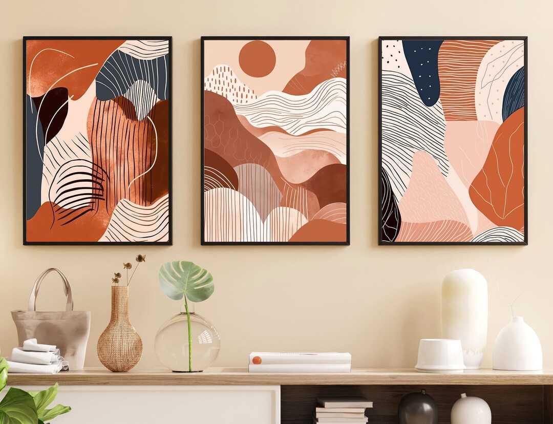 3er Set Terrakotta Druck Abstrakte Kunst im Boho Stil, Boho druckbare Kunst, Boho Galerie Wand ...