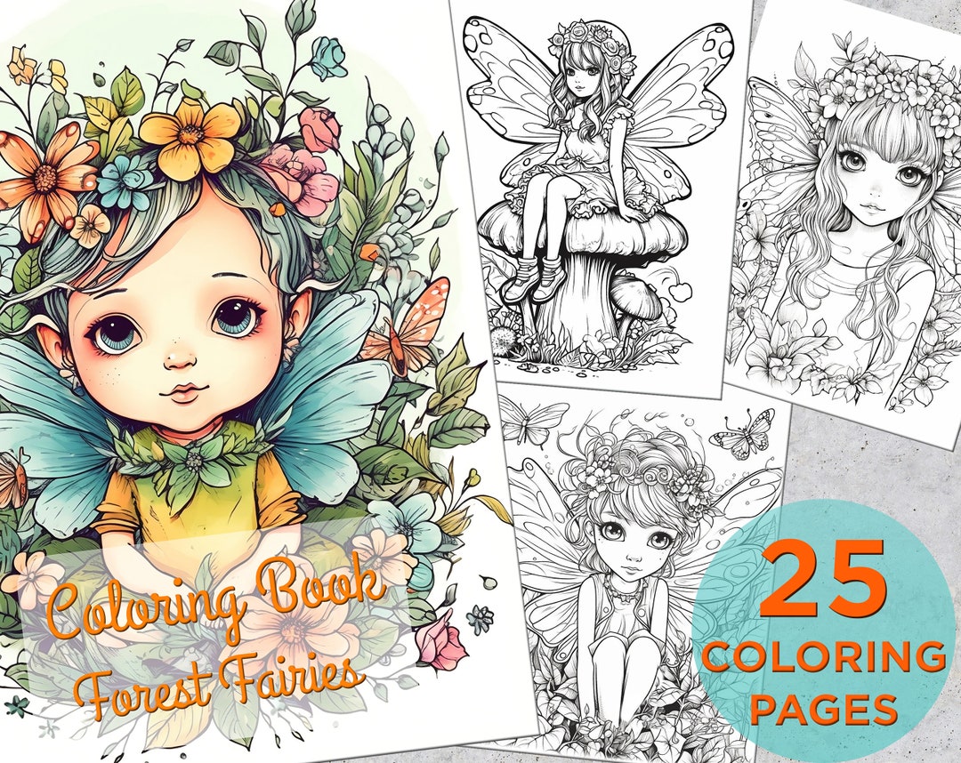 Forest Fairies Coloring Book Adults Kids Printable Grayscale - Etsy