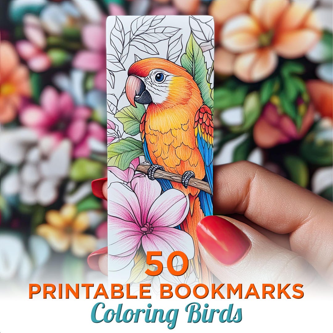 50 Printable Bookmarks for Coloring Birds, Birds Digital Download ...