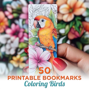 50 Printable Bookmarks for Coloring Birds, Birds Digital Download ...