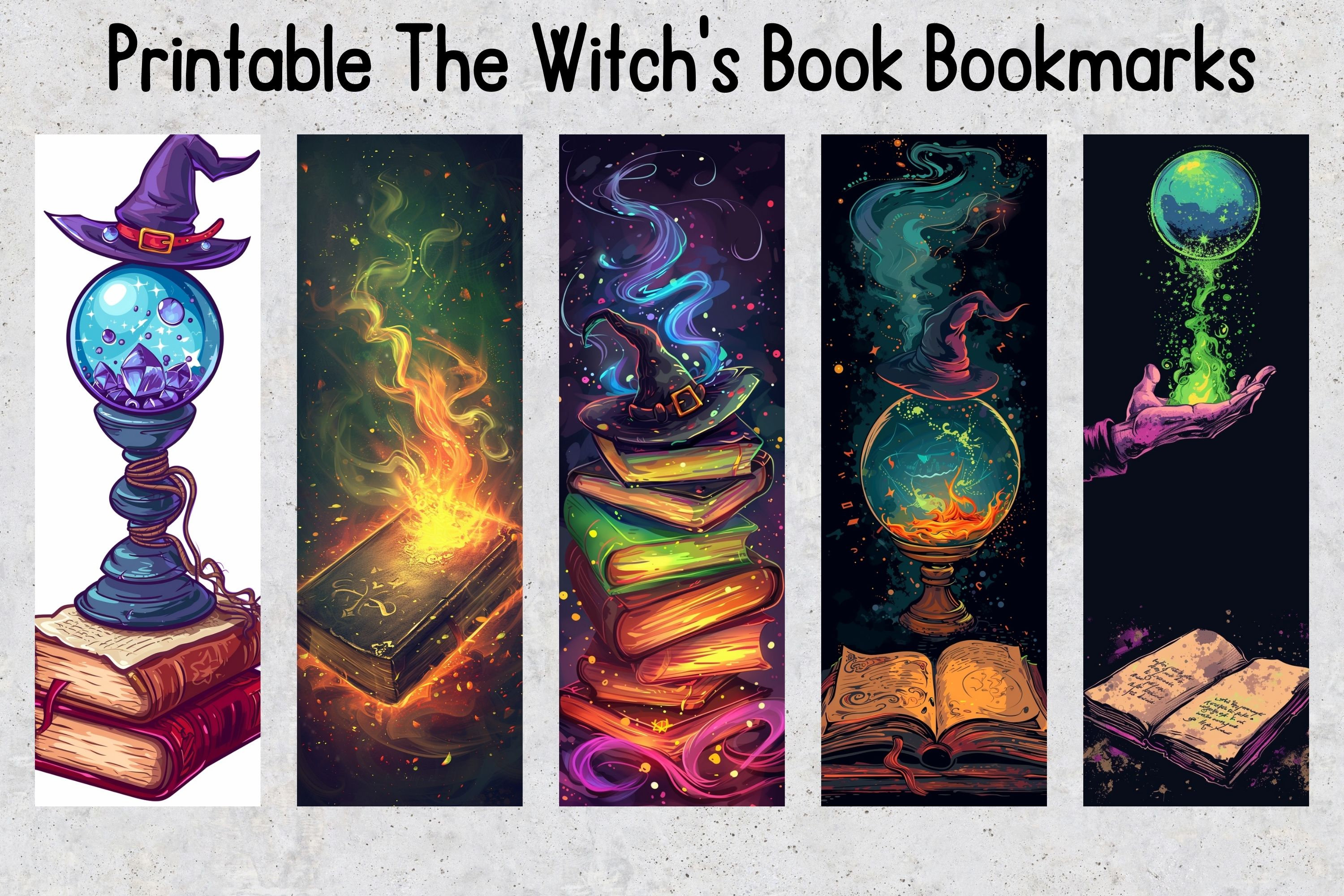 45 Witch's Book Printable Bookmarks, Witch Digital Bookmark Sheets ...