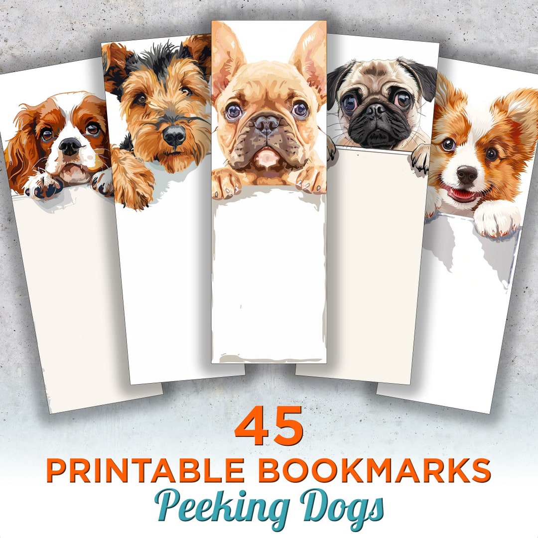 45 Peeking Dog Printable Bookmarks, Dogs Digital Download Bookmark ...