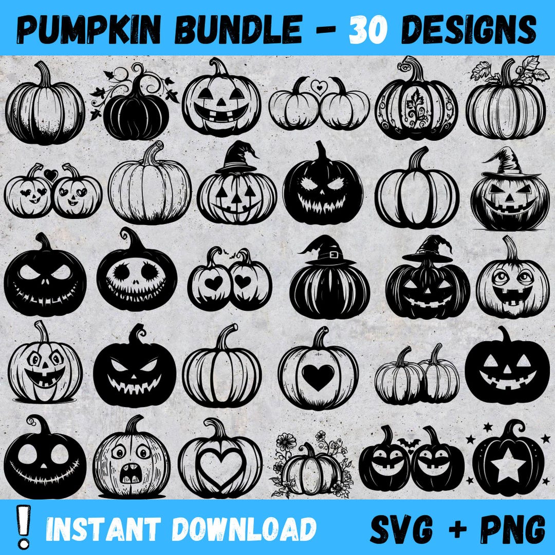 30 Pumpkin PNG & SVG Bundle, Halloween Pumpkin SVG Silhouettes ...