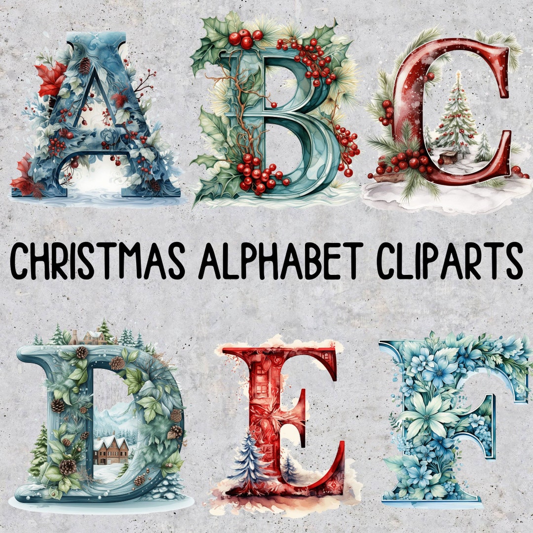 Christmas Alphabet PNG Sublimation Clip Art, Set of Transparent PNG ...