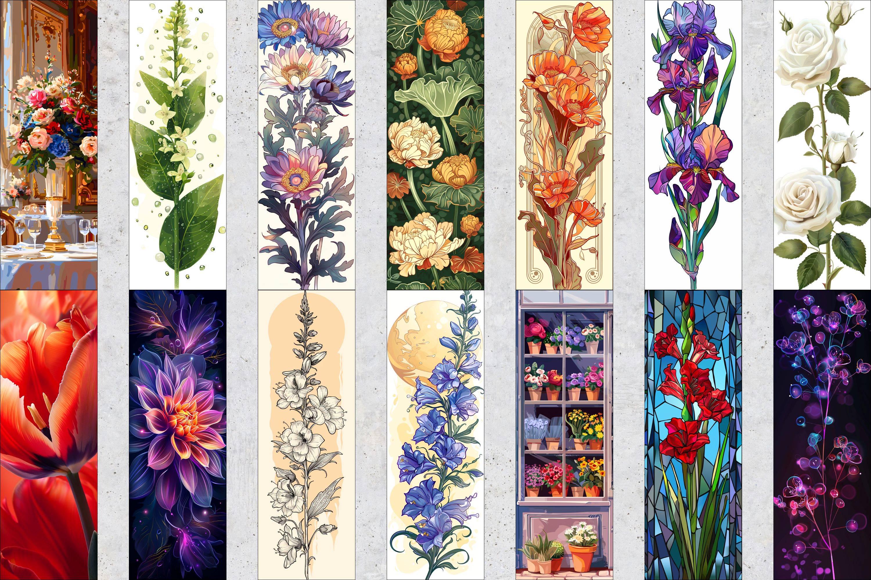 50 Floral Printable Bookmarks, Flower Digital Download Bookmark Sheets ...
