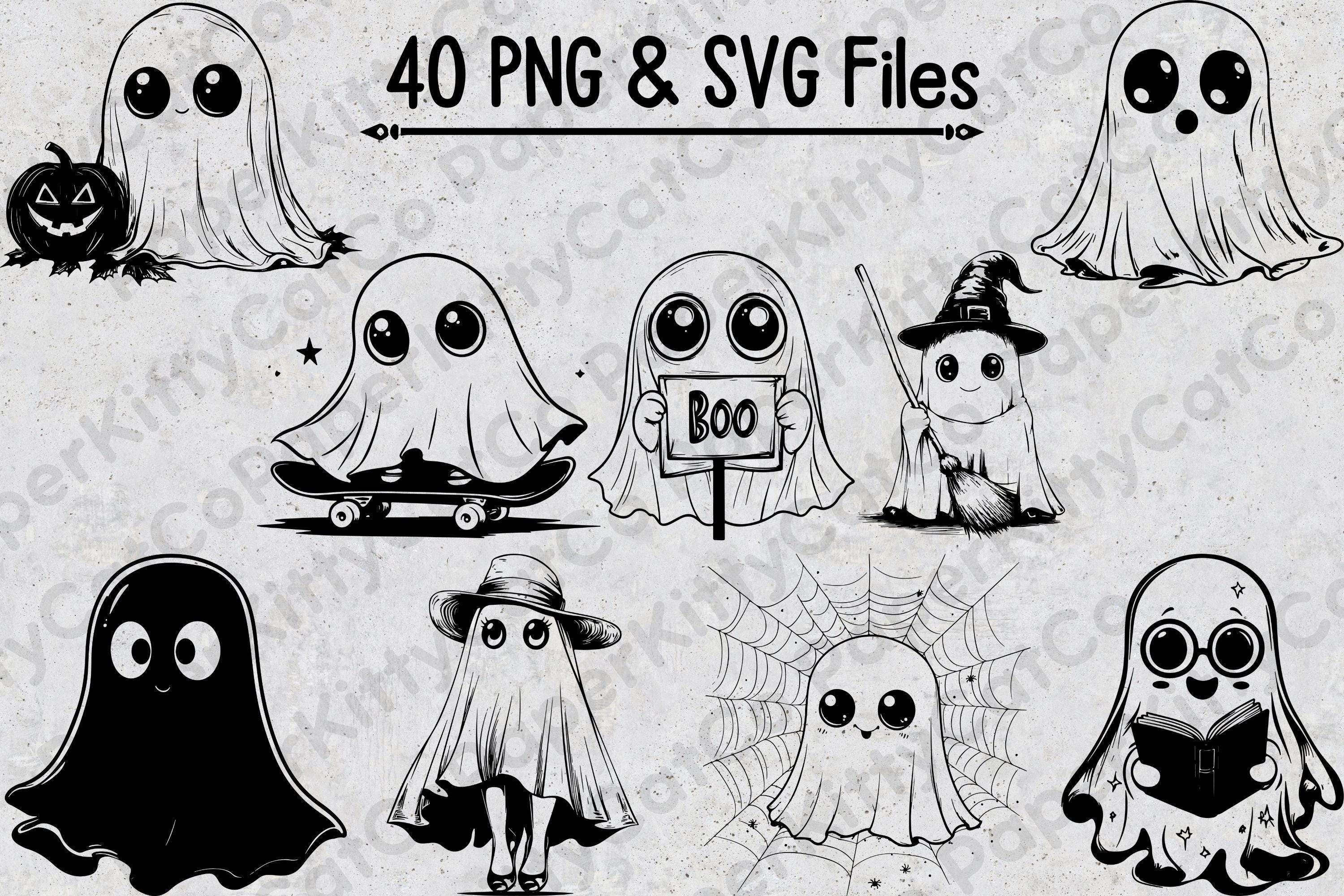40 Cute Halloween Ghost PNG & SVG Bundle, Cute Ghost SVG Silhouettes ...