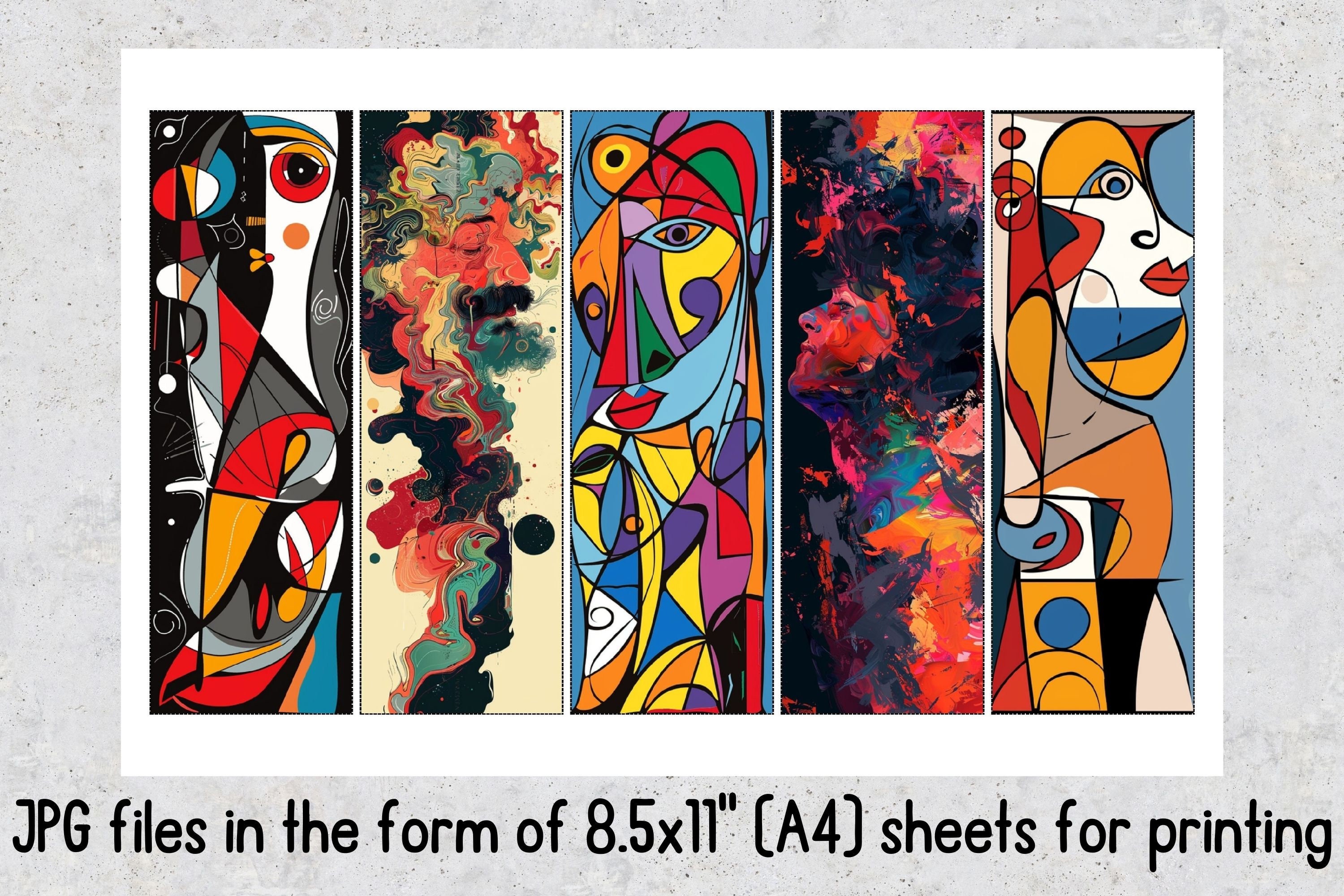 50 Abstract Portrait Printable Bookmarks, Art Digital Bookmark Sheets ...