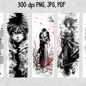 35 Manga Printable Bookmarks, Manga Black and White Digital Bookmark ...