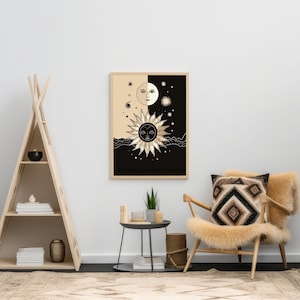 Set of 3 Sun and Moon Abstract Art in Boho Style, Boho Printable Art ...