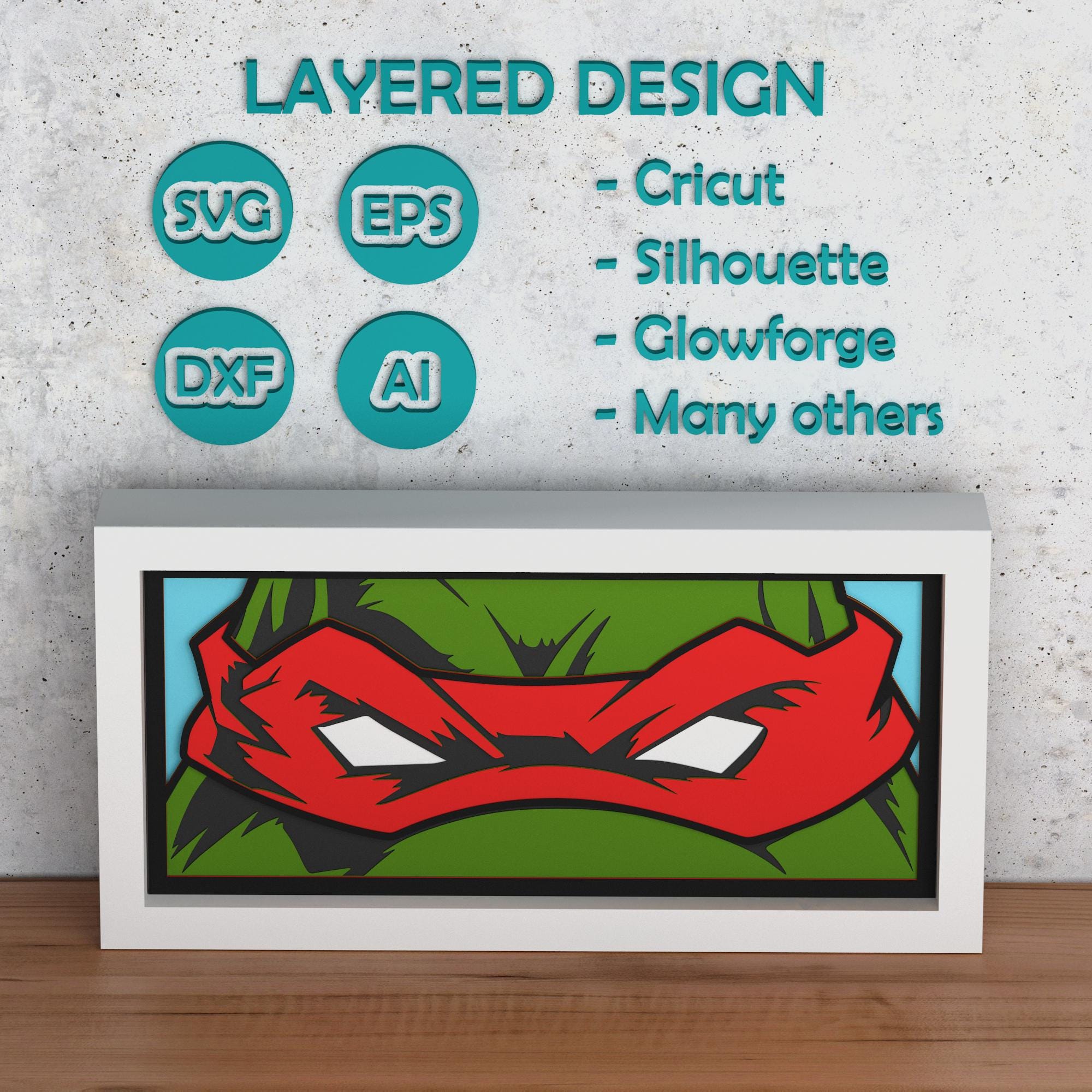 Cartoon Turtle Eyes Shadow Box, Turtle Eyes SVG Layered Design for ...