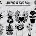 40 Floral PNG & SVG Bundle, Flower SVG Silhouettes Sublimation, Flower ...