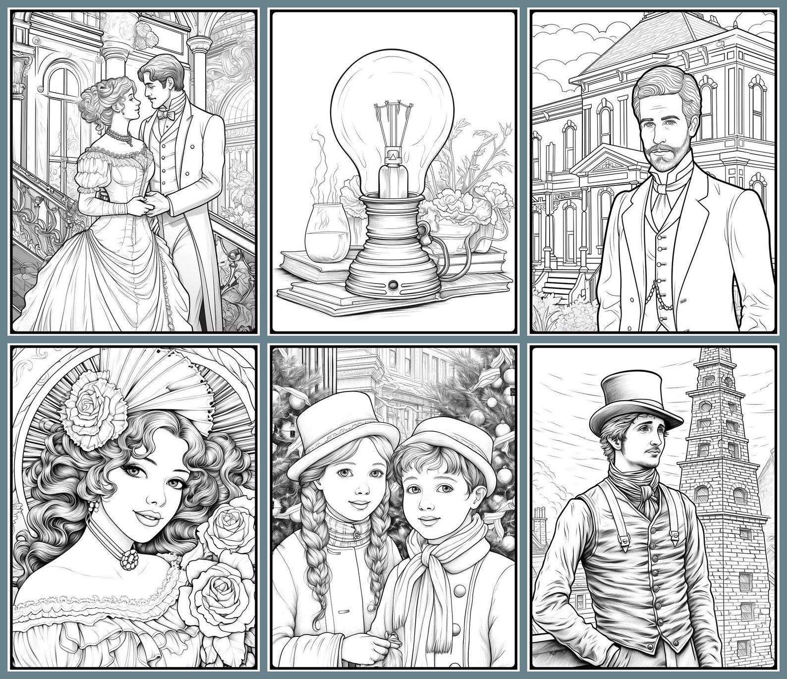 30 Victorian Era Coloring Pages, Victorian Adults Printable Grayscale ...