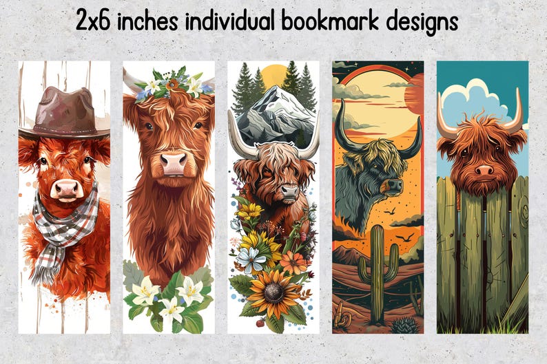 50 Highland Cow Printable Bookmarks, Cows Digital Bookmark Sheets ...