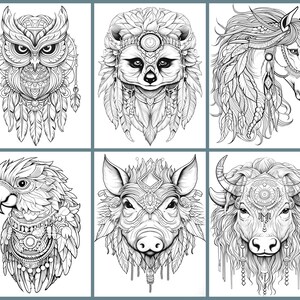 35 Boho Animals Coloring Pages, Boho Animals Printable Grayscale ...