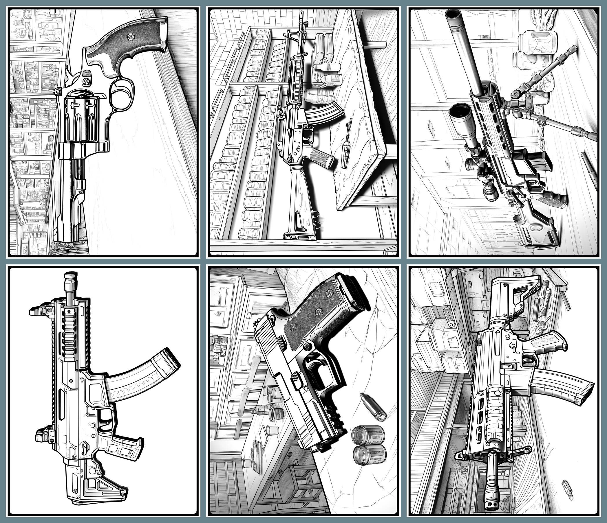 30 Top Gun Coloring Pages, Printable Automatic Gun Rifle Pistol ...