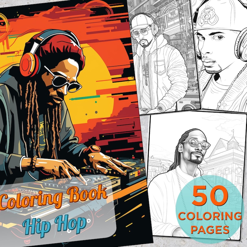 50 Hip Hop Music Coloring Pages, Hip-hop Rap Printable Grayscale ...