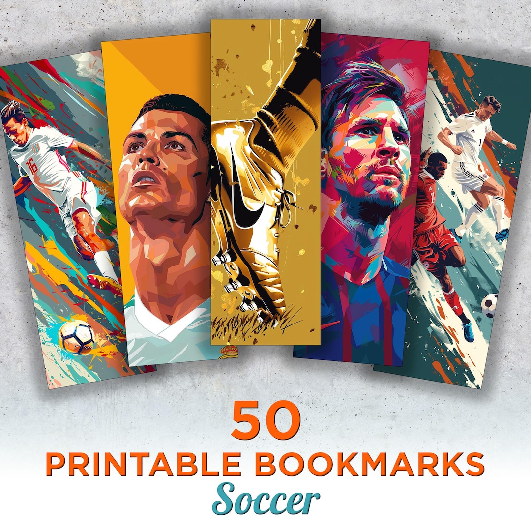 50 Soccer Football Printable Bookmarks, Football Digital Bookmark ...