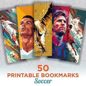 50 Soccer Football Printable Bookmarks, Football Digital Bookmark ...
