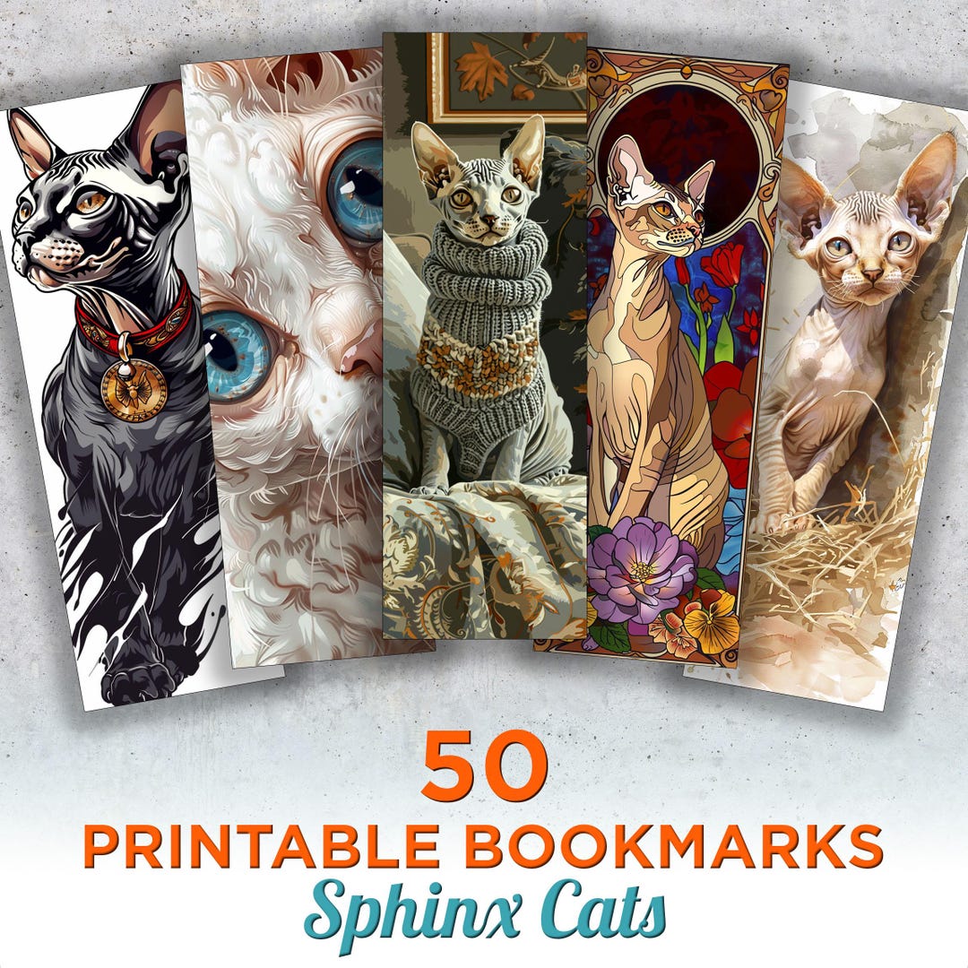 50 Sphinx Cat Printable Bookmarks, Sphinx Cat Digital Bookmark Sheets ...