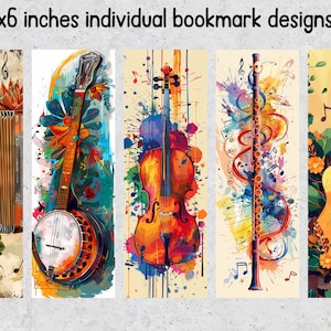 50 Musical Printable Bookmarks, Instruments Digital Download Bookmark ...