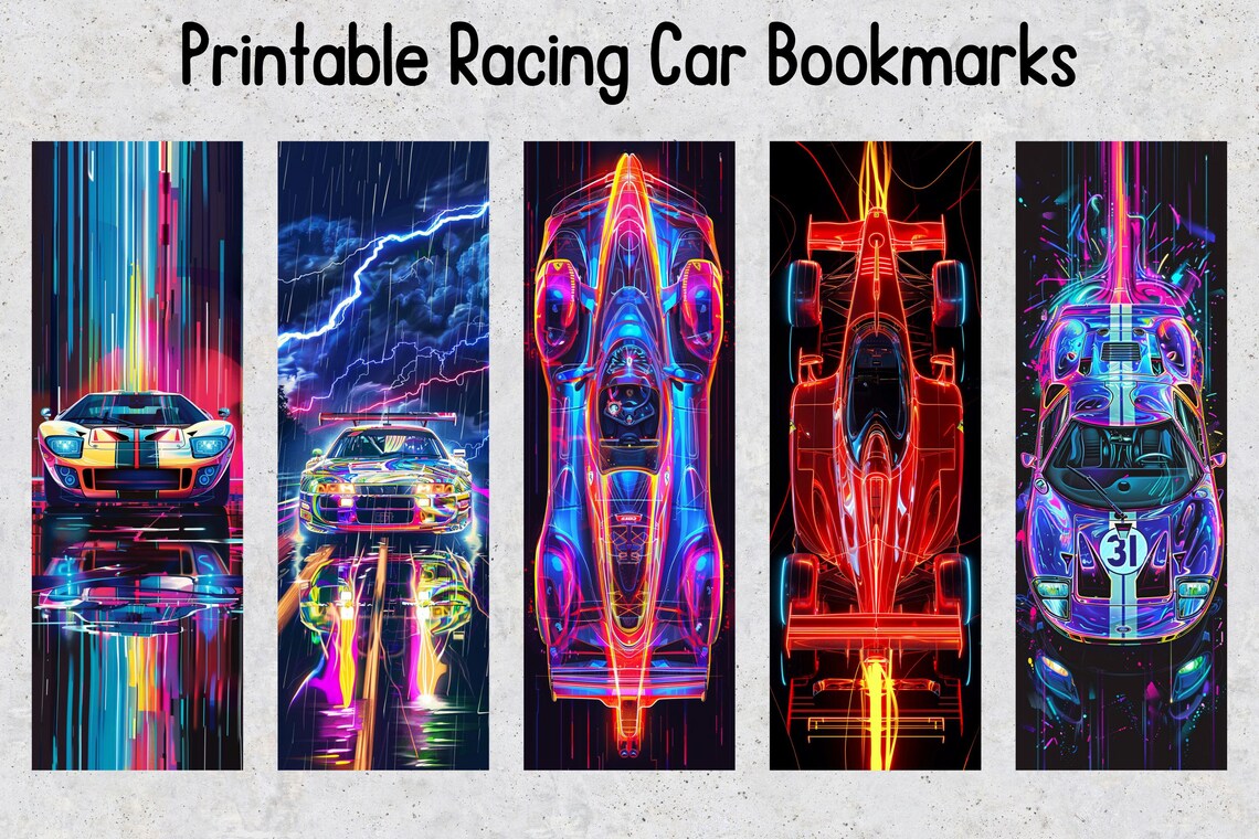 50 Racing Car Printable Bookmarks, Racing Car Digital Download Bookmark ...