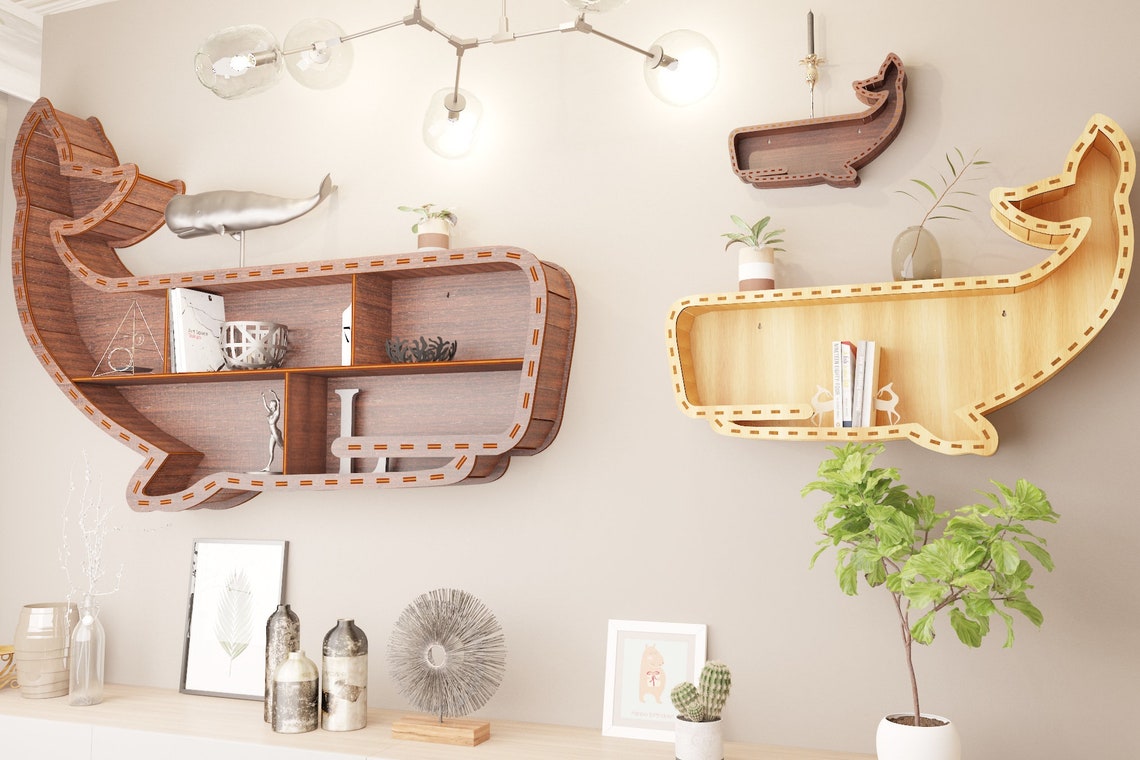 Whale Shelves for Laser Cutting, Whale Digital Wooden Original Interior ...