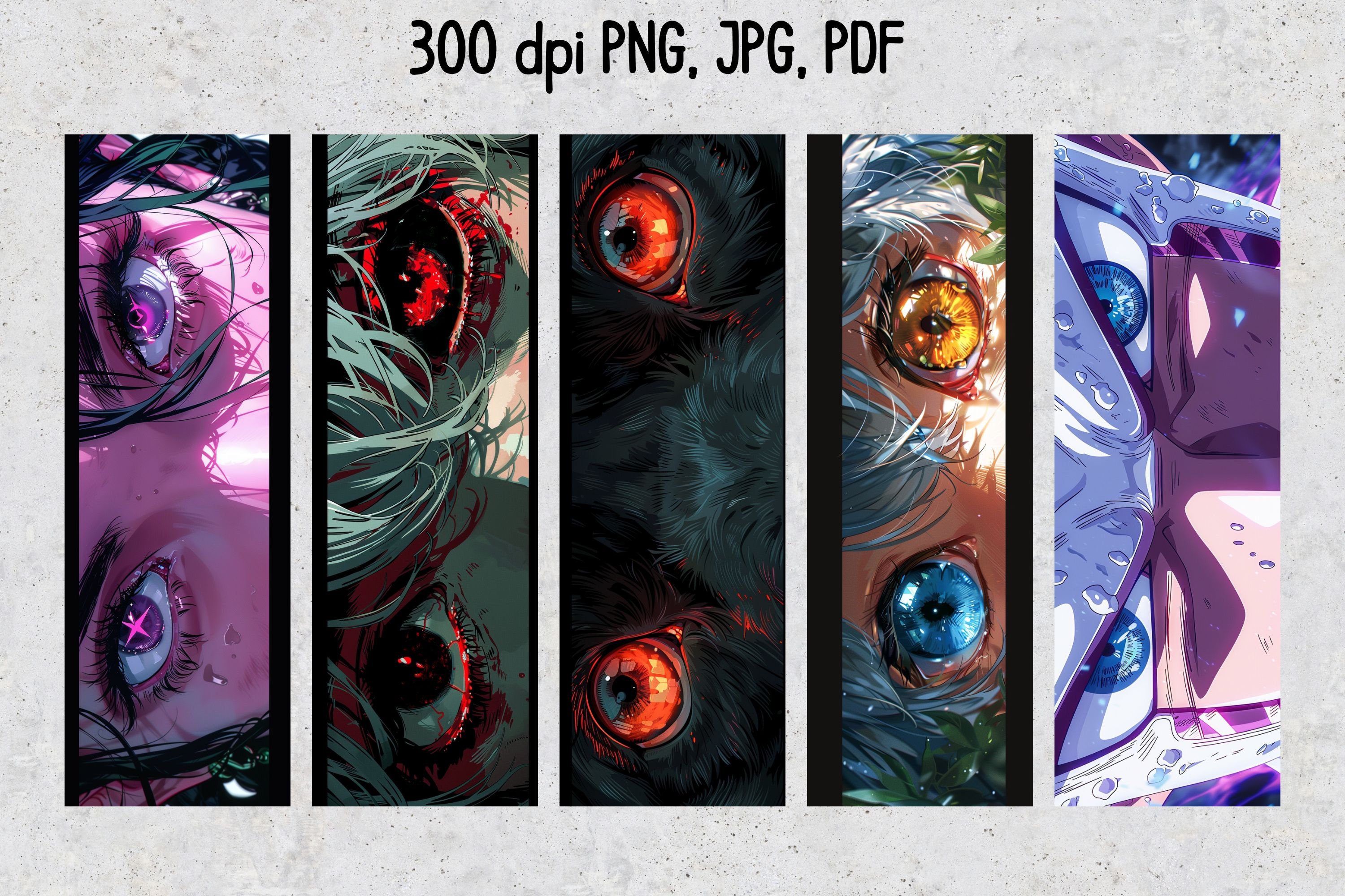 50 Anime Eye Printable Bookmarks, Anime Digital Download Bookmark ...