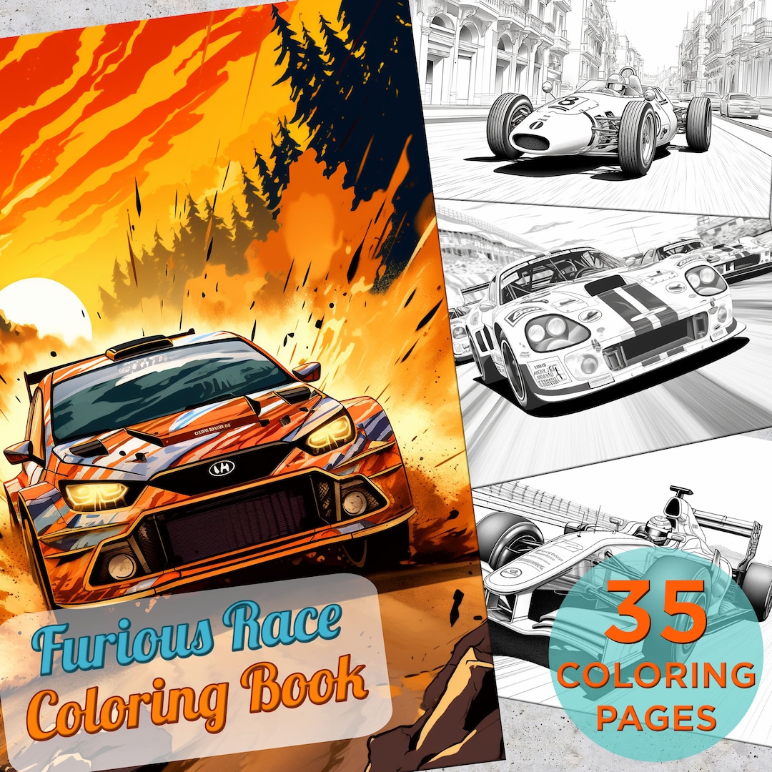 35 Furious Race Coloring Pages, Racing Car Printable Grayscale Coloring ...