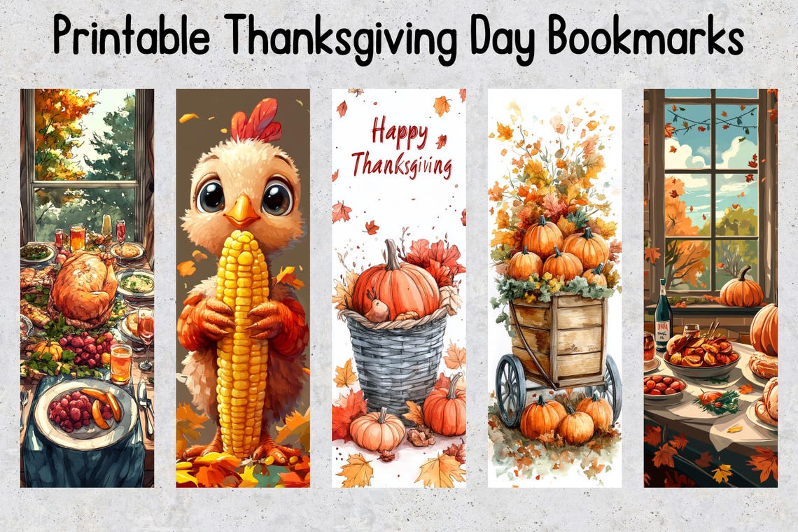 50 Thanksgiving Day Printable Bookmarks, Thanksgiving Arts Digital ...
