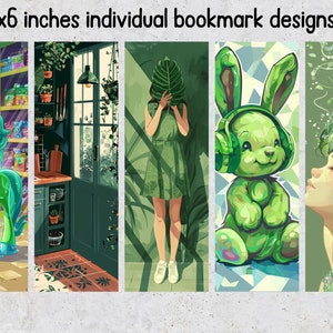 50 Total Green Printable Bookmarks, Green Digital Download Bookmark ...