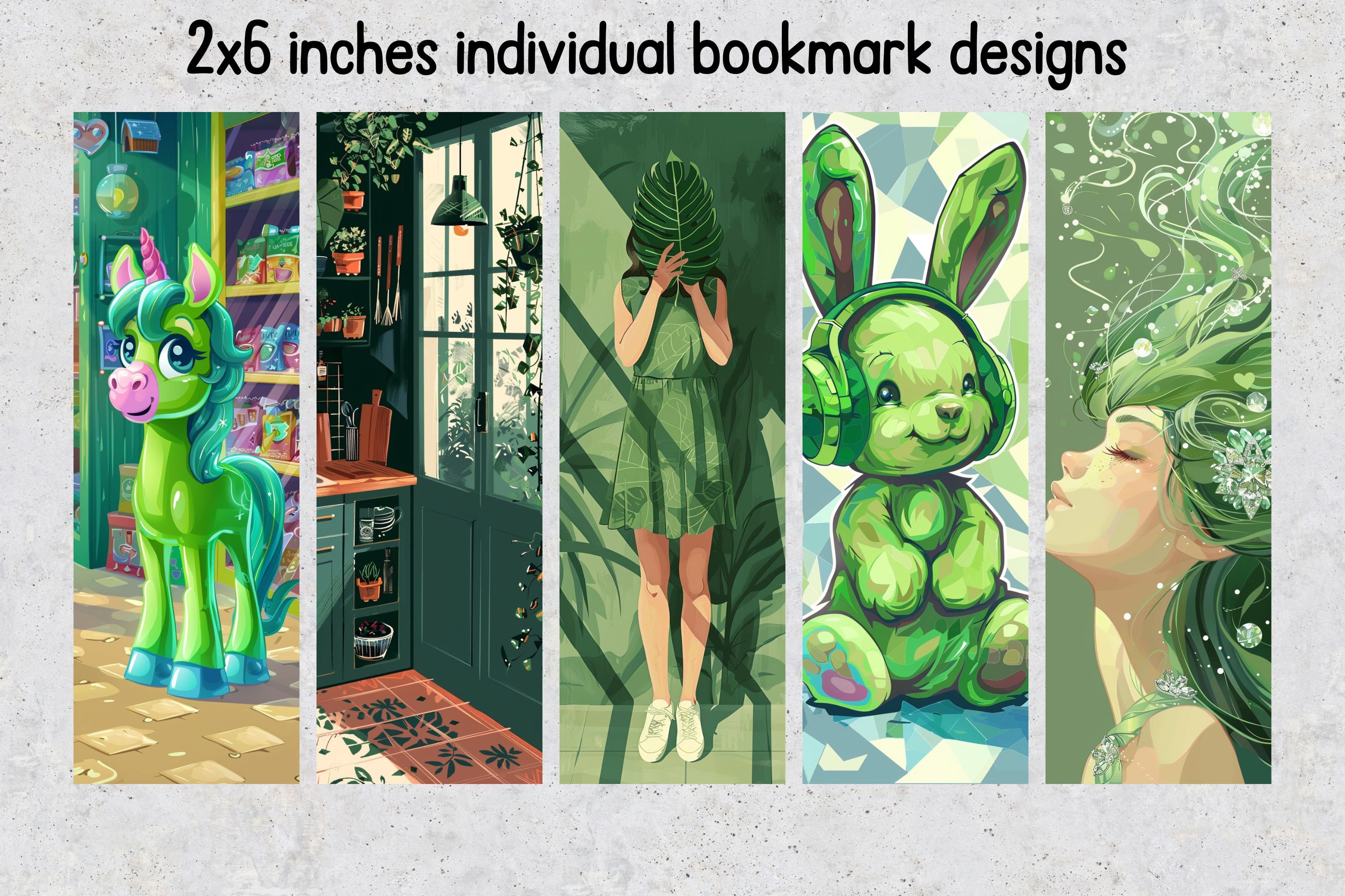 50 Total Green Printable Bookmarks, Green Digital Download Bookmark ...
