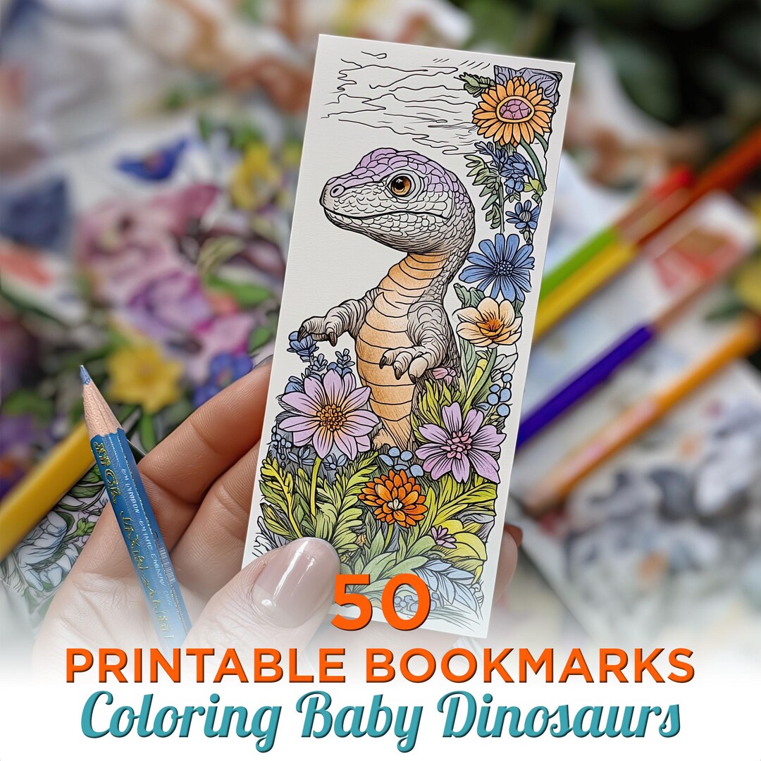 50 Printable Bookmarks for Coloring Baby Dinosaurs, Dinosaur Digital ...