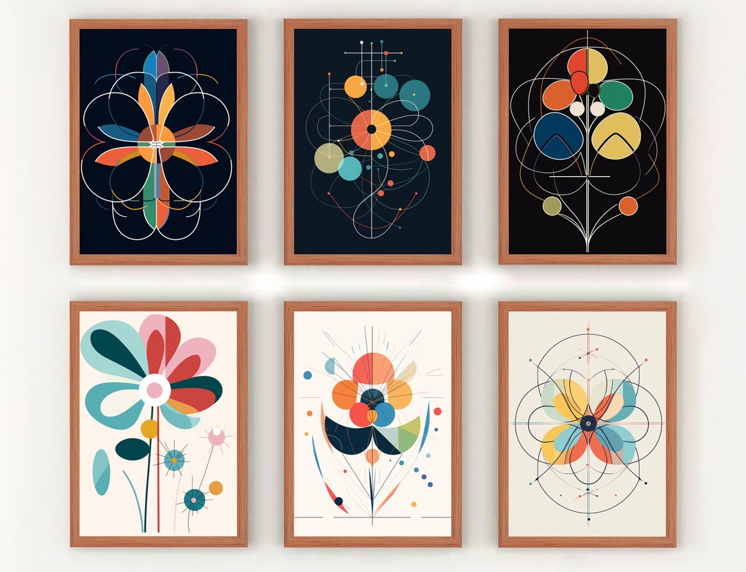 Set of 6 Abstract Flowers in Boho Style, Boho Printable Art, Wild ...