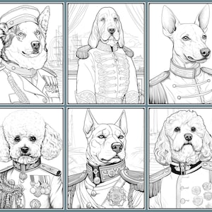 40 Royal Dogs Coloring Pages, Dog Portraits Adults Printable Grayscale ...