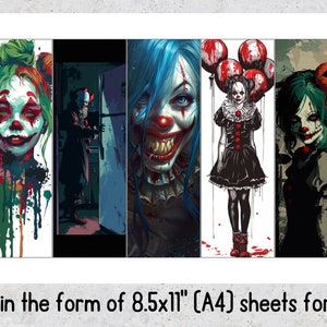 50 Evil Clown Printable Bookmarks, Evil Clowns Digital Bookmark Sheets ...