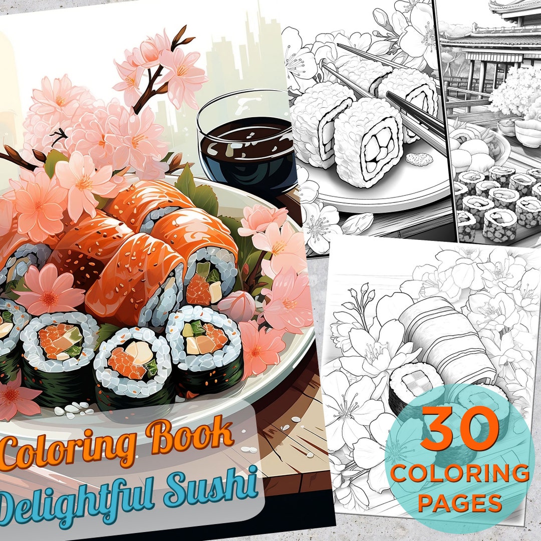 30 Sushi Coloring Pages, Japan Sushi and Rolls Adults Printable ...