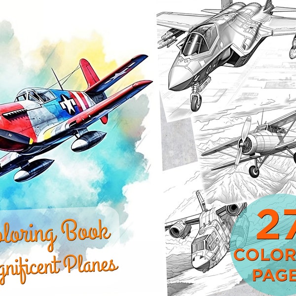 Airplane Printable Coloring - Etsy