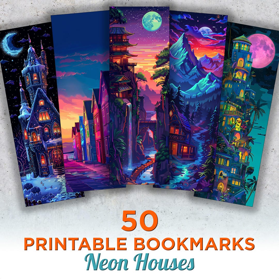 50 Colorful Neon House Printable Bookmarks, House Digital Download ...