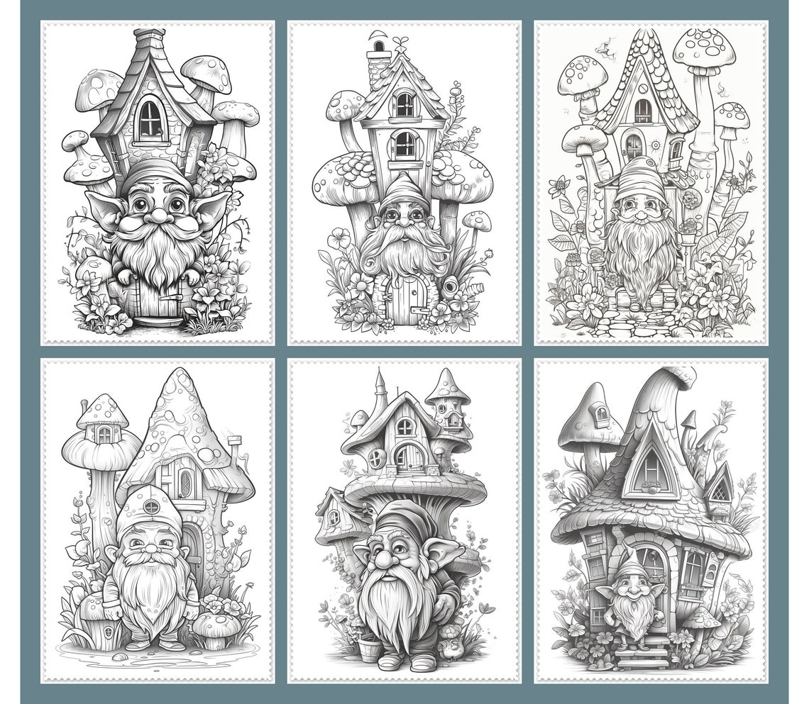 Garden Gnome Coloring Book Adults Kids Printable Grayscale - Etsy