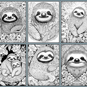 40 Charming Sloths Coloring Pages, Sloths Printable Grayscale Coloring ...