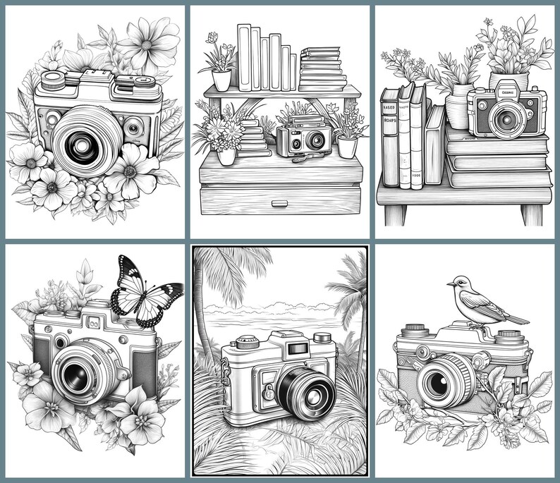 33 Retro Photo Cameras Coloring Pages, Vintage Photo Camera Adults ...