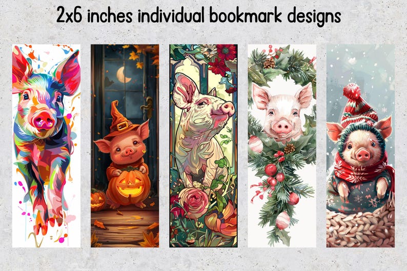 50 Mini Pig Printable Bookmarks, Mini Pig Digital Bookmark Sheets, Mini ...