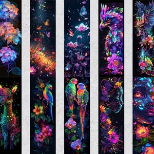50 Neon Flowers Printable Bookmarks, Floral Digital Download Bookmark ...
