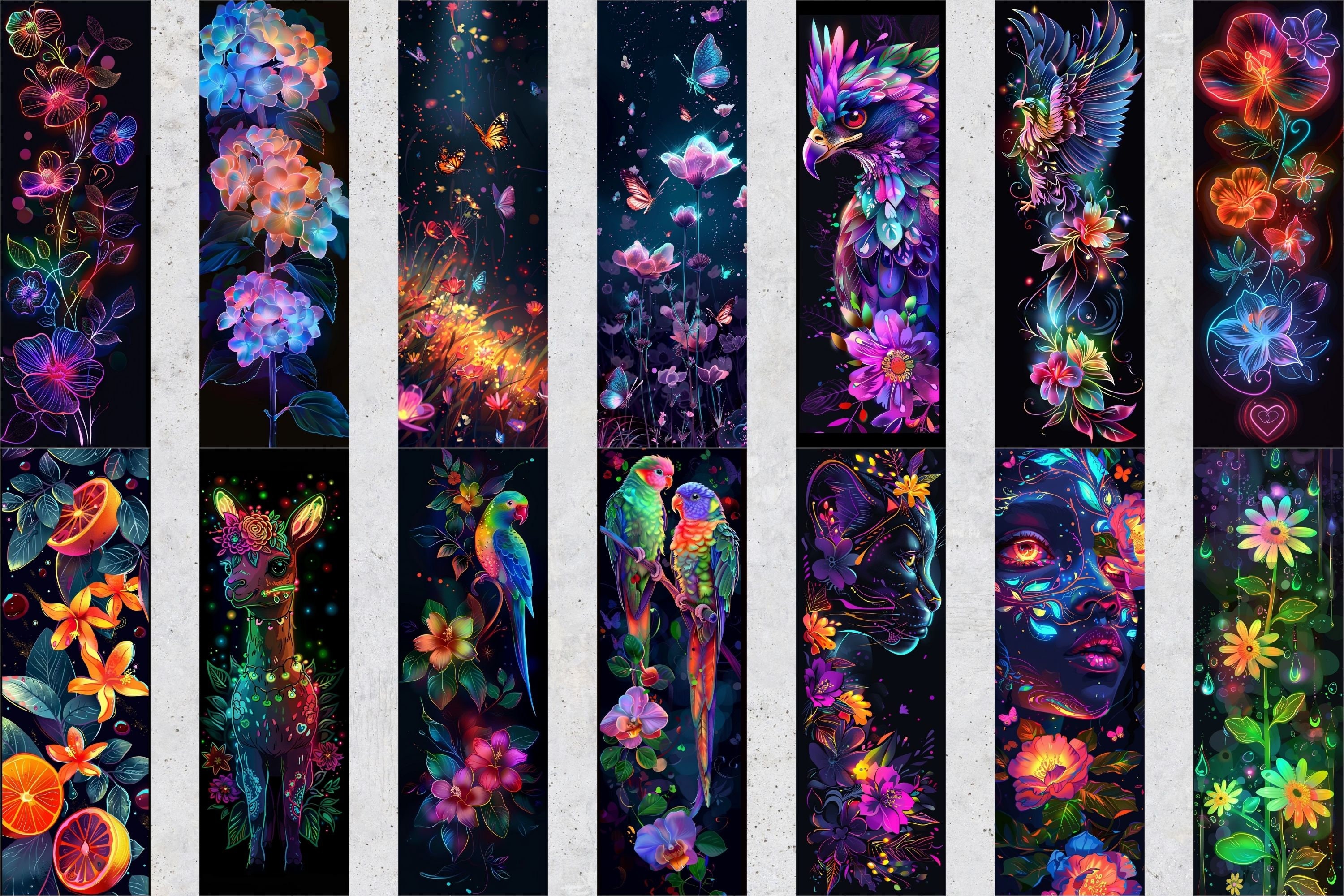 50 Neon Flowers Printable Bookmarks, Floral Digital Download Bookmark ...